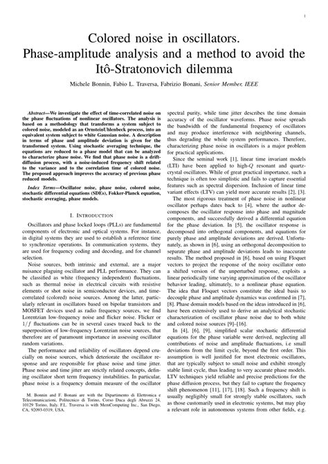 Pdf Colored Noise In Oscillators Phase Amplitude Analysis And A