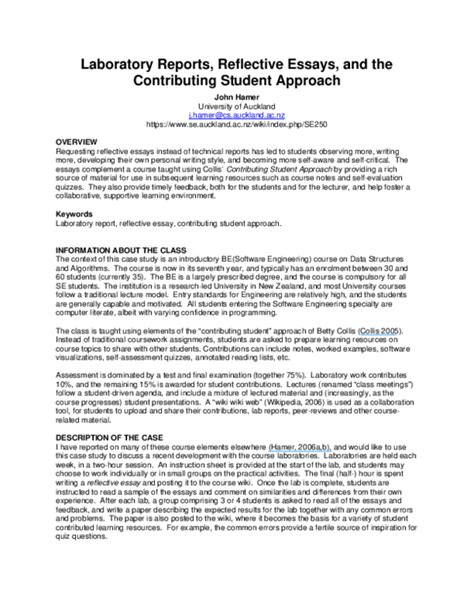 Pdf Laboratory Reports Reflective Essays And The Contributing