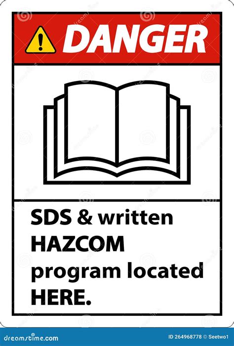 Danger Sds And Hazcom Located Here Sign On White Background Cartoon