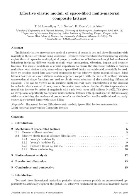 Pdf Effective Elastic Moduli Of Space Filled Multi Material Composite Lattices