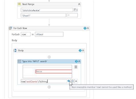 why i have a message non invocable row when i use a forweachrow
