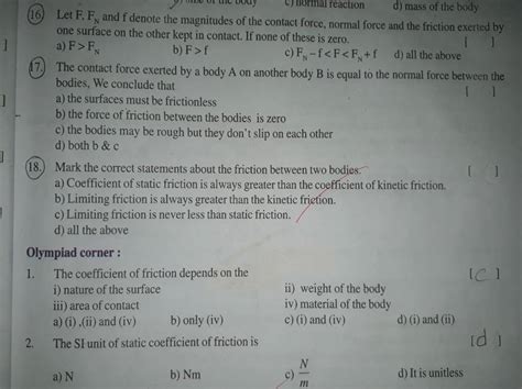 The Si Unit Of Static Coefficient Of Friction Is Filo
