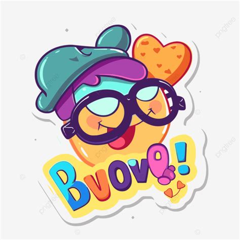 안경과 하트가 있는 귀여운 행복한 노란색 캐릭터 Bvove라고 말하는 스티커 벡터 폰트 상표 만화 Png 일러스트 및