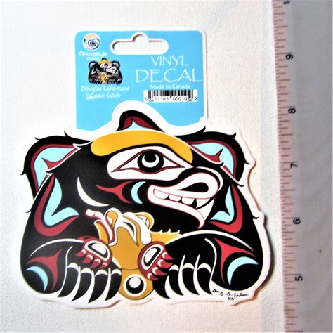 Coast Salish First Nation Grizzly Bear And Cub Vinyl Sticker Decal Pacific North West Native
