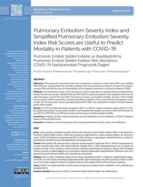 Pdf Pulmonary Embolism Severity Index And Simplified Pulmonary