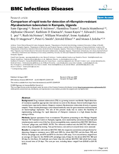 Pdf Comparison Of Rapid Tests For Detection Of Rifampicin Resistant Mycobacterium Tuberculosis