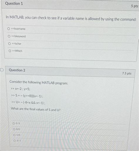 Solved Question 1 5 Pts In Matlab You Can Check To See If A