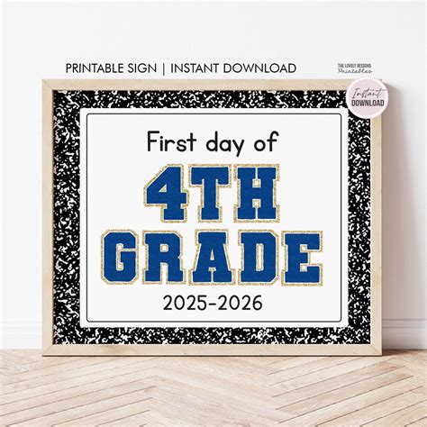 First Day Of 4th Grade Sign First Day Of Fourth Grade Sign Printable