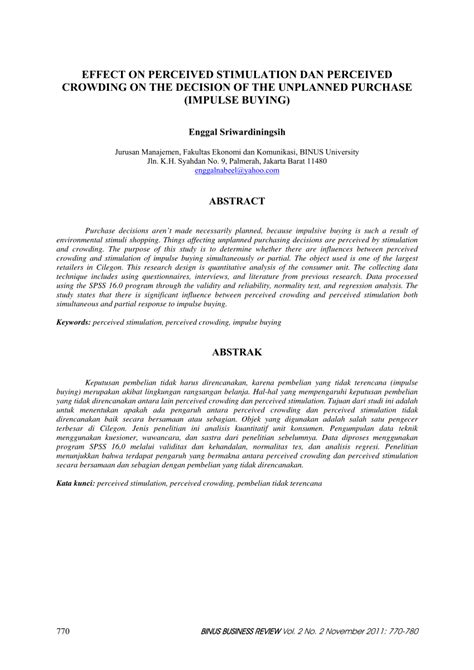 PDF Effect On Perceived Stimulation Dan Perceived Crowding On The Decision Of The Unplanned