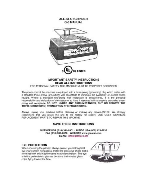 Glastar All Star Grinder Manual Warm