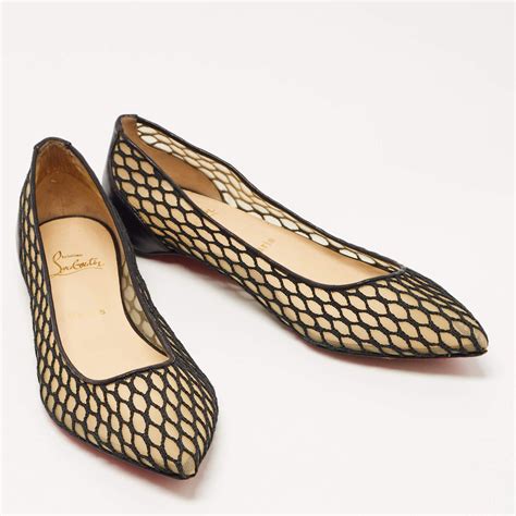 Christian Louboutin Black Leather And Mesh Miss Mix Ballet Flats Size