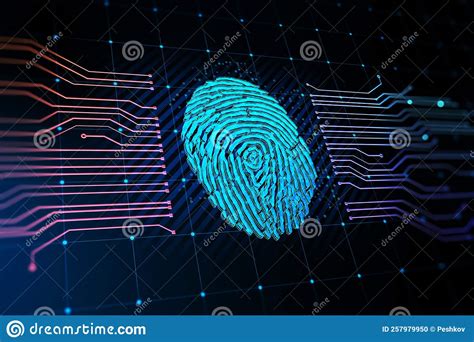 Biometric Identification Concept With Blue Digital Graphic Fingerprint Between Circuit Lines On