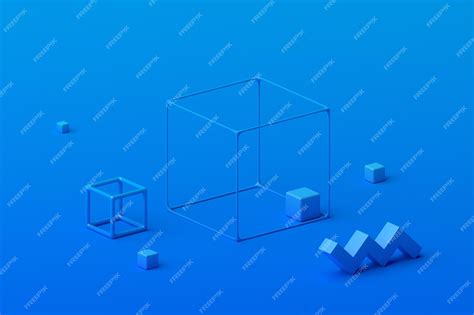 Premium Photo Abstract 3d Render Geometric Composition Blue Background Design With Cubes