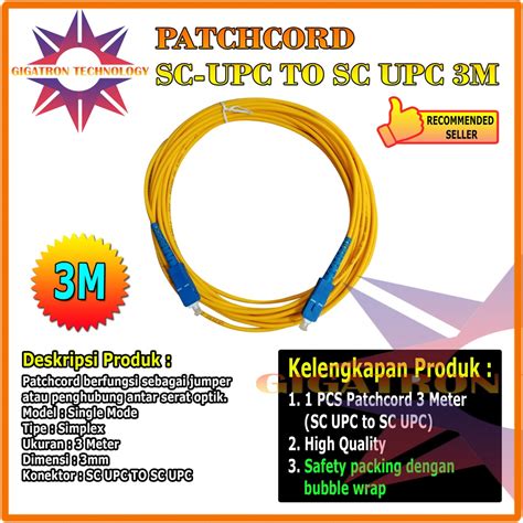 Jual Patchcord SC UPC Kabel Fiber Optik Single Core Mode 3M Patch Cord SC UPC SC UPC Biru
