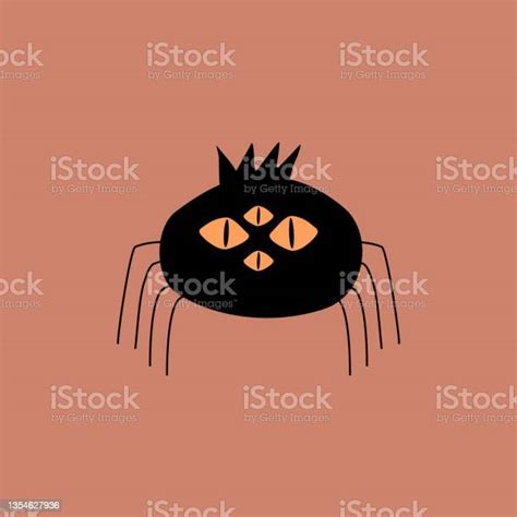 소름 눈 손 그린 벡터 일러스트와 검은 거미 으스스한 곤충 할로윈 캐릭터 10월에 대한 스톡 벡터 아트 및 기타 이미지 10월 Halloween Horror