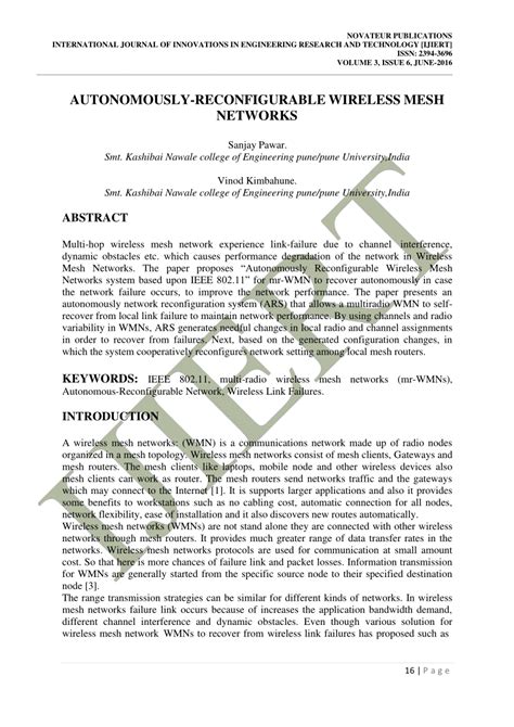 Pdf Autonomously Reconfigurable Wireless Mesh Networks