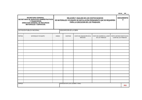 Hojas De Trabajo De Costos Unitarios