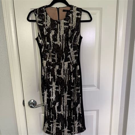 Bcbgmaxazria Dresses Bcbgmaxazria Black And Cream Sequin Midi Dress