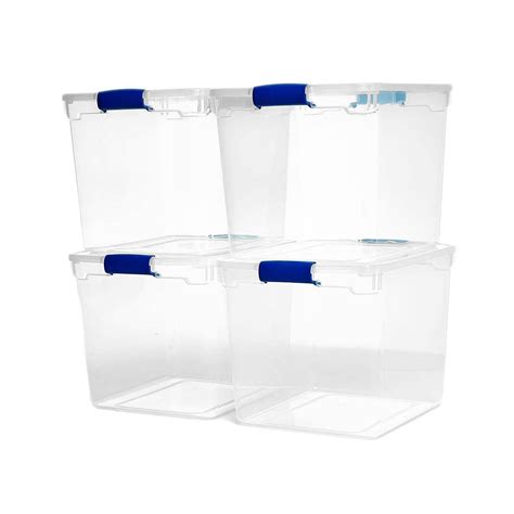 Amazon Com HOMZ Pack Large Clear Plastic Storage Bins With Latching Lids Quart Blue