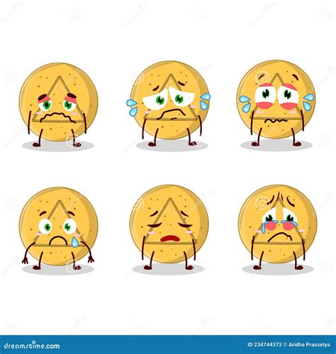 Dalgona Candy Triangle Cartoon Character With Sad Expression Stock Vector Illustration Of