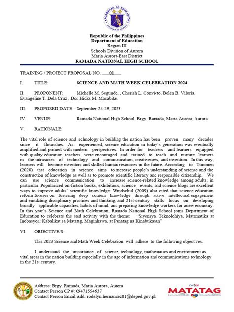 Science Week Proposal Pdf Science Science Education