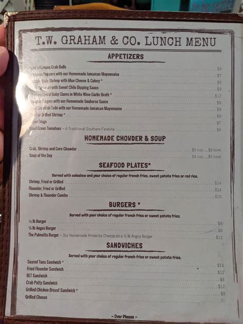 Menu At T W Graham And Co Restaurant Mcclellanville