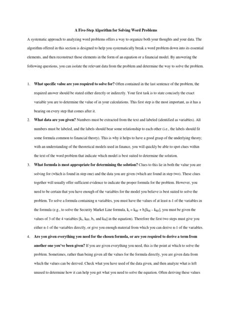 5 An Algorithm For Solving Analytical Problems Pdf Equations Variable Mathematics
