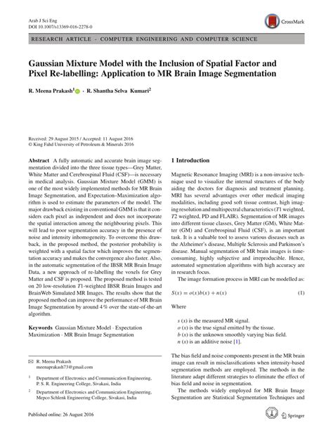 Pdf Gaussian Mixture Model With The Inclusion Of Spatial Factor And Pixel Re Labelling