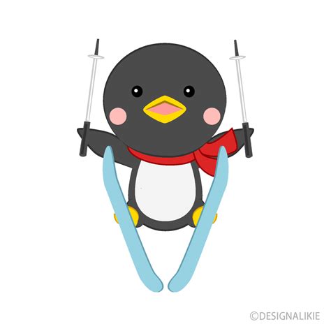 スキージャンプする可愛いペンギンイラストのフリー素材イラストイメージ