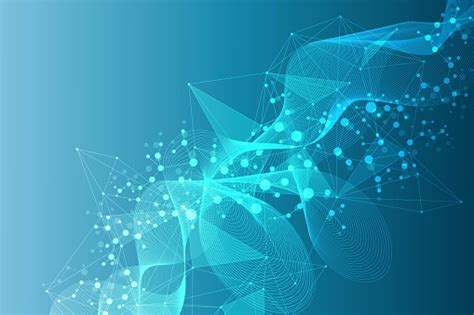 구조 분자 및 통신 Dna 원자 뉴런 설계를 위한 과학적 개념 점으로 연결된 선 의료 기술 화학 과학 배경 벡터 그림입니다 3차원 형태에 대한 스톡 벡터 아트 및 기타