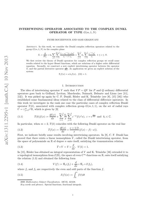 Pdf Intertwining Operator Associated To The Complex Dunkl Operator Of Type Gm1n