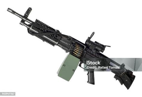 M249 Machine Gun In Small Scale On A White Background For Cut Out Stock