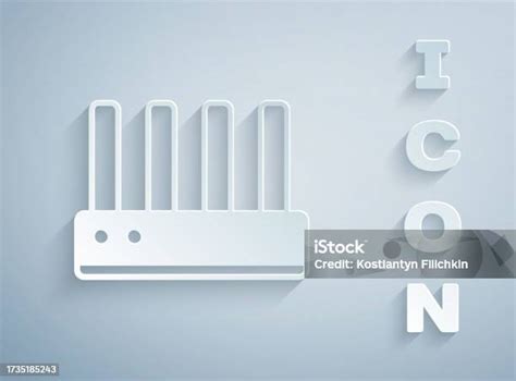 회색 배경에서 분리된 용지 절단 라우터 및 Wifi 신호 아이콘 무선 이더넷 모뎀 라우터 컴퓨터 기술 인터넷 종이 아트 스타일 벡터 0명에 대한 스톡 벡터 아트 및 기타