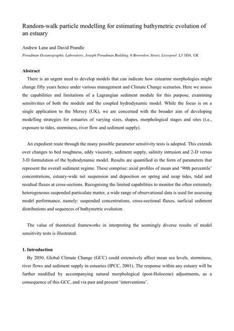 Pdf Random Walk Particle Modelling For Estimating Bathymetric Evolution Of An Estuary