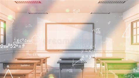 Cartoon Classroom And Design With Student Desk Table For The And