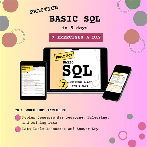 Practice Basic Sql Worksheet With 7 Exercises A Day For 5 Days