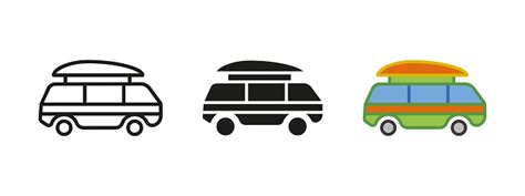 캠핑카 여행 밴 아이콘입니다 도로 모험 벡터 일러스트 레이 션 레크리에이션 차량 Rv 기호입니다 캠핑카 관광 표지판입니다 야외 캠핑 라이프 스타일 개념입니다 휴가 여행