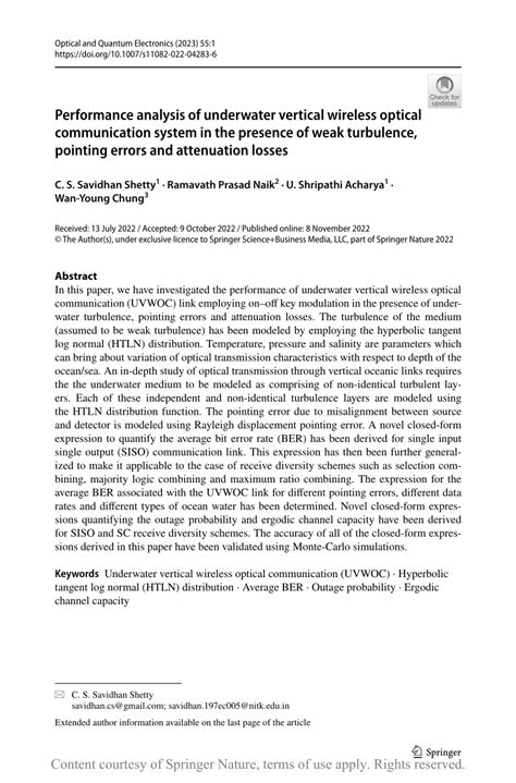 Performance Analysis Of Underwater Vertical Wireless Optical Communication System In The