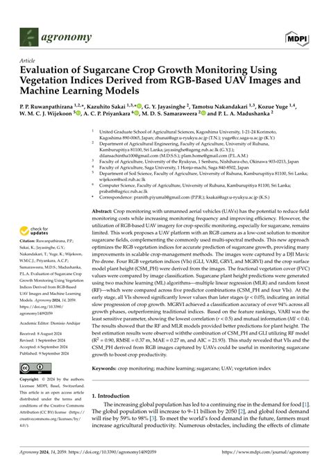 Pdf Evaluation Of Sugarcane Crop Growth Monitoring Using Vegetation Indices Derived From Rgb