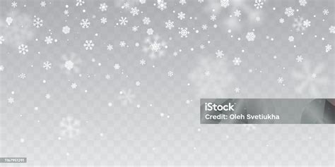 크리스마스 눈입니다 폭설 투명 한 배경에 떨어지는 눈송이 공중에서 날아다니는 하얀 눈송이 벡터 일러스트레이션 가능성에 대한 스톡