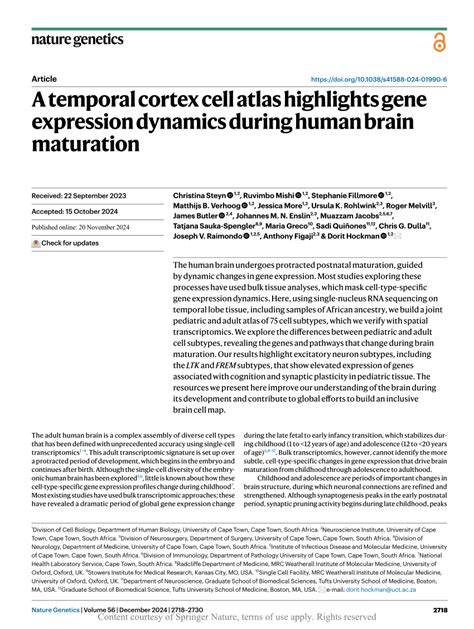Pdf A Temporal Cortex Cell Atlas Highlights Gene Expression Dynamics