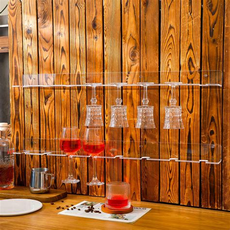 Cocktail Tree Barydat 4 Pcs Acrylic Holder Clear Wine Glass Rack Wall