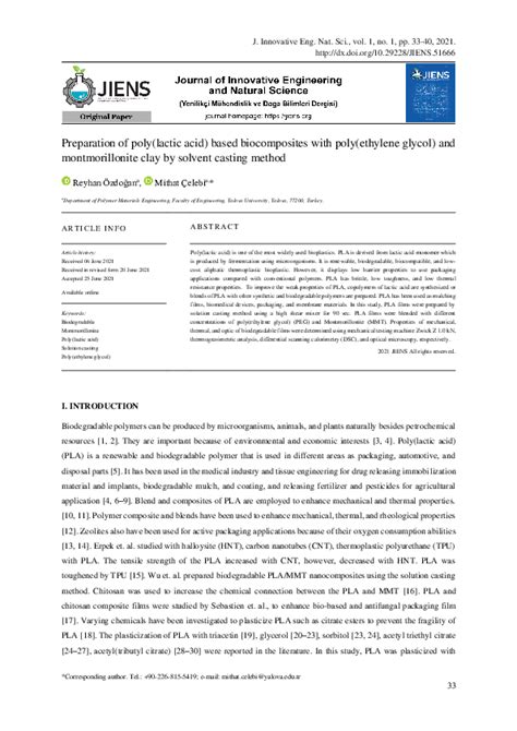 Pdf Preparation Of Polylactic Acid Based Biocomposites With Polyethylene Glycol And