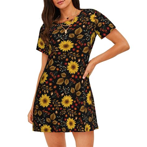 Bixox Sunflowers Leaves Pattern Womens Nightgown Soft And Breathable
