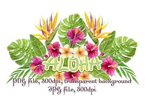 Tropical Flowers Aloha Greeting Png  Graphic By Marina Art · Creative Fabrica
