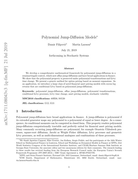 Pdf Polynomial Jump Diffusion Models