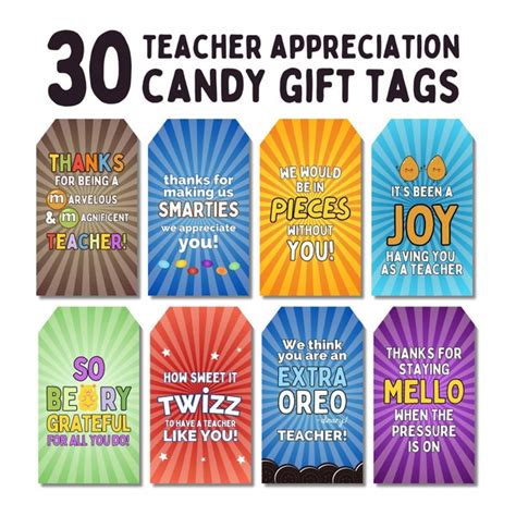 Teacher Candy Appreciation Tags Etsy