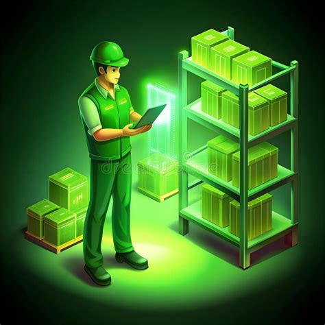 D Flat Icon As Warehouse Assistant With Barcode Scanner And Inventory