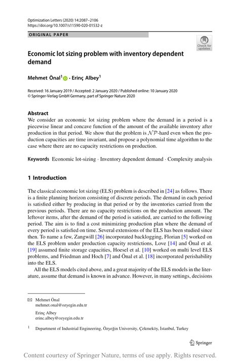 Economic Lot Sizing Problem With Inventory Dependent Demand Request Pdf