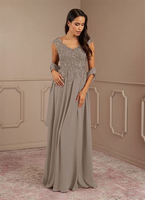 Azazie Amethyst Taupe A Line V Neck Sequins Chiffon Dress Azazie Ca